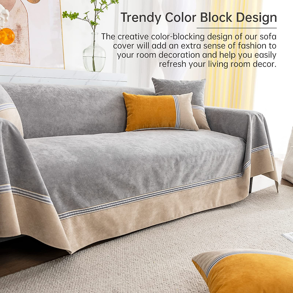 Osunnus 100% Waterproof Sofa Cover for Pets Dogs Non-Slip Leakproof Couch Cover Anti Cat Scratch Slipcover for 2-3 Cushion Sectional L Shaped Sofa Furniture Protector, Gray 79" x 118"