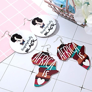12 Pairs African Map Wooden Earrings African Women Dangle Earrings Natural Ethnic Earrings (Classic Style)