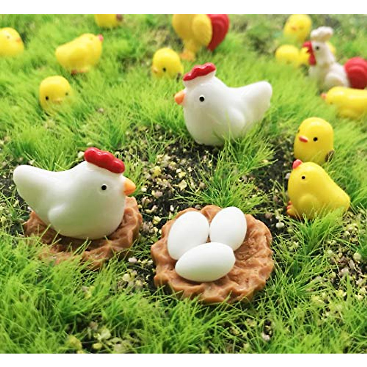 DoTebpa 22Pcs Miniature Family Chicken,Cock,Hen,Egg,Chicken Nest Ornament Micro Landscape Fairy Garden Décor