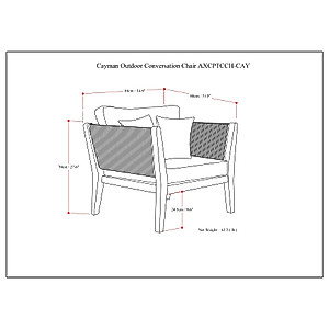 SIMPLIHOME Cayman 35 Inch Wide Contemporary Outdoor Conversation Chair with Décor Pillows in Slate Grey Polyester Fabric, For the Living Room and Family Room