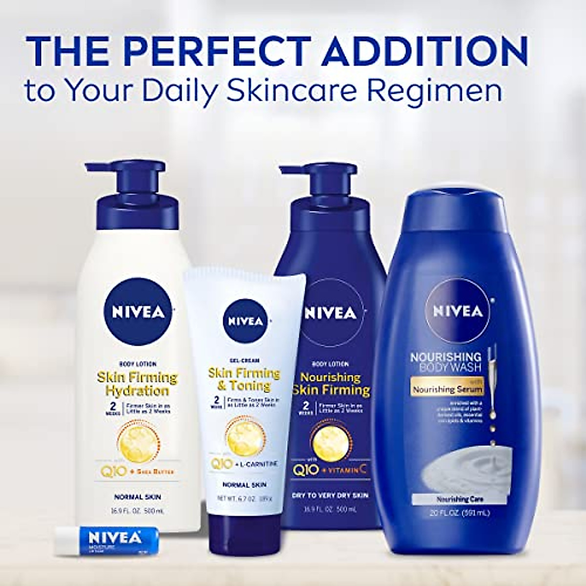 NIVEA Skin Firming Body Lotion Variety Pack with 16.9 Fl Oz Hydrating Body Lotion and 6.7 Oz Skin Firming Gel Cream