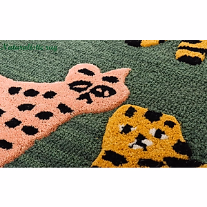 Handmade Catwalk Rug Woolen Animal Print & Thick Green Carpet Area Rug Living Room Bedroom for Kids Room (Green, 6x6' Round)