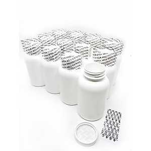 200ml White HDPE Pill Packer Bottles - 12 Count with Caps and Tamper Evident Shrink Bands (CRHS)