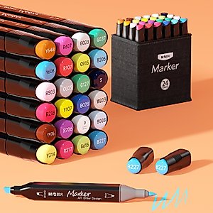 M&G 24 Colors Alcohol Based Markers, Dual Tip Permanent Art Markers Set, Sketch Markers for Adult Kid Coloring Book, Illustration Painting Card Making