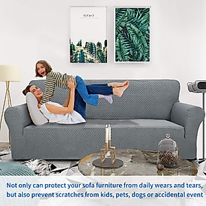 ZNSAYOTX 1 Piece Jacquard Couch Covers for 2 Cushion Couch High Stretch Loveseat Slipcover for Pets Dogs Anti Slip Love Seat Sofa Slipcover Furniture Protector (Loveseat, Light Grey)