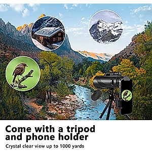 80x100 Monocular-Telescope for Adults High Powered Compact Monoculars with Smartphone Holder & Tripod, BAK4 Prism for Stargazing Hunting Hiking Travel Bird Watching Camping Wildlife Scenery