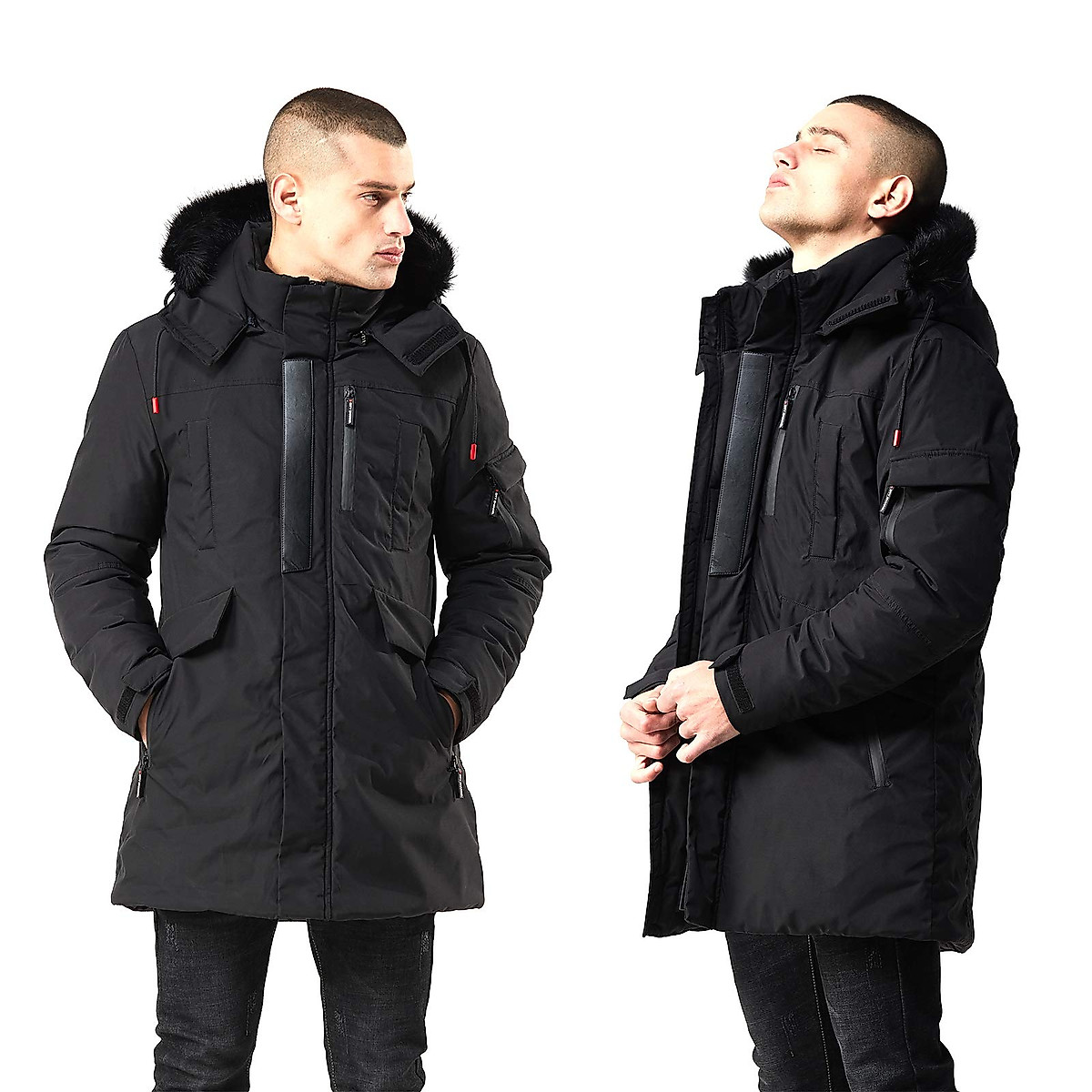 WEEN CHARM Men's Warm Parka Ski Jacket Water Resistant Puffer Jacket Long Winter Coat with Removable Faux Fur Hood