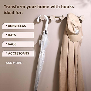 Folkuture Coat Rack Wall Mount or Wall Hooks for Hanging, 5 Hook Coat Hanger or Wall Coat Rack with Hooks, 16" x 3" Heavy Duty Entryway Hook Rack for Hanging Bags, Keys, Hats or Bathroom Towel - Moon