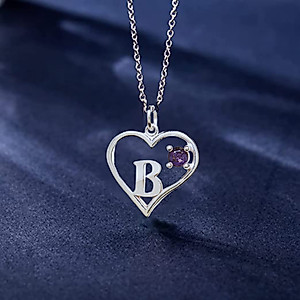 Arbach’s Icy Jewelry - Sterling Silver Box Chain Personalized Birthstone Pendant Statement Necklace - Heart & Letter (B)