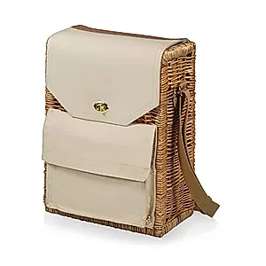 PICNIC TIME Corsica Cheese Picnic Basket Tote Bag, Gift for Wine Lover, Beige Canvas, 12 x 7 x 17