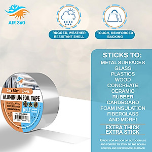 𝐏𝐫𝐢𝐦𝐞 𝐃𝐞𝐚𝐥: Aluminum 2" x 50 ft HVAC Weather Duct Tape, High Temp Waterproof Foil Tape for AC, Thick Fire Proof Cold Weather Metal Tape, Pipe Repair Heavy Duty Flex Duck Tape for Insulation