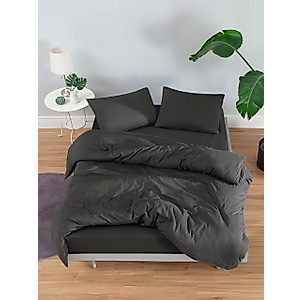 Venice Home 100% Cotton Jersey Duvet Cover Set - Extra Soft - Easy Fit - 3 Piece Set - All Season - Comfy - 3 pcs (Anthracite, Twin/Twin XL)