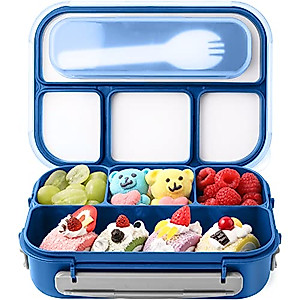 Amathley Adult Lunch Containers for Adults/Kids/Toddler,1300ML-4 Compartment Bento Box,Microwave & Dishwasher & Freezer Safe,BPA Fre (Blue)