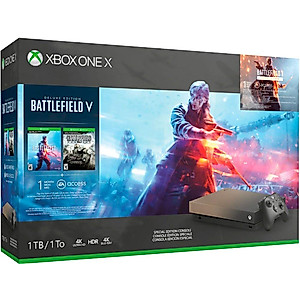 Xbox One X 1TB Console – Gold Rush Special Edition Battlefield V Bundle