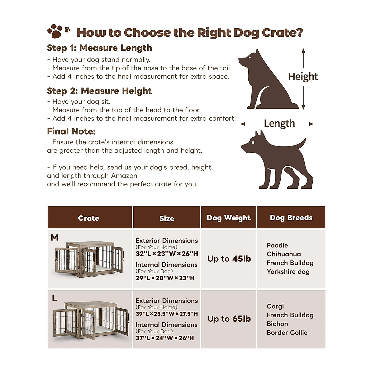 Upolana Large Dog Crate Furniture, 38 inch Dog Crates with Bed Pad, Wooden Dog Kennel Furniture, End Table Dog Cage with 3 Doors, Greige S35812