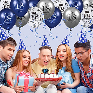 18th Birthday Balloons, 15 PCS Navy Blue Silver Latex 18th Birthday Balloons for Boys Girls 18th Anniversary Happy Birthday Party Decorations Navy Blue Balloons Decor Supplies,12 Inches