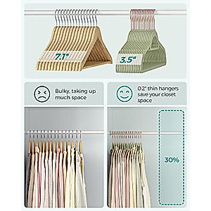 SONGMICS Velvet Hangers, Set of 50 Clothes Hanger with Rose Gold Swivel Hook, Non-Slip, and Space-Saving, 0.2-Inch Thick, 17.1-Inch Long for Coat, Shirt, Dress, Pants, Tie, Pale Green UCRF021GR50