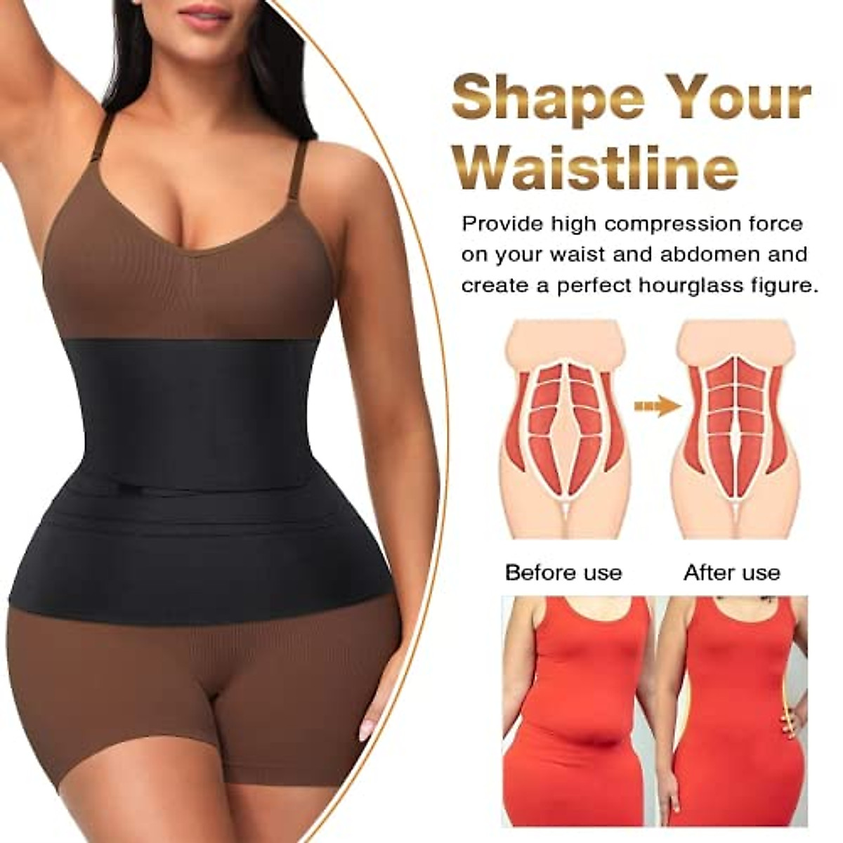 Snatch Me Up Bandage Wrap for Women, Slimming Tummy Lumbar Waist Support Belt, Adjustable Invisible Waist Trainer Tape, 3M, Black