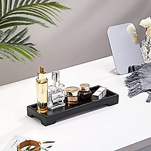 Luxspire Bathroom Vanity Tray, Resin Black Bathroom Tray Toilet Tank Tray, 11 x 4 inch Kitchen Sink Trays, Countertop Organizer for Candles Soap Towel Perfume Holder Jewelry Dish, Small, Matte Black