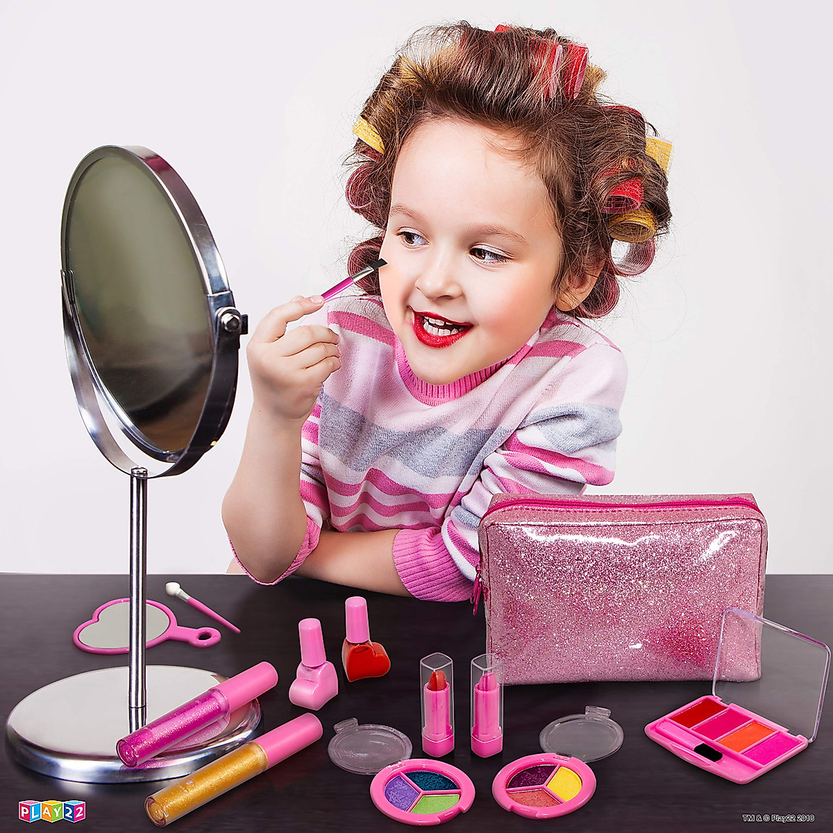 Kids Makeup Kit For Girl - 13 Piece Washable Kids Makeup Set – My First Princess Make Up Kit Includes Blush, Lip Gloss, Eyeshadows, Lipsticks, Brushes, Mirror Cosmetic Bag Best Gift For Girls Original