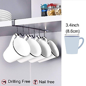 2pcs Mug Hooks Mug Holder Under Cabinet,BAIEUEJO Coffee Cups Holder Hanger no Drilling,Kitchen Utensil Hooks,Storage Hooks ​for Cups/Kitchen Utensils/Ties Belts/Scarf/Keys Storage (White)