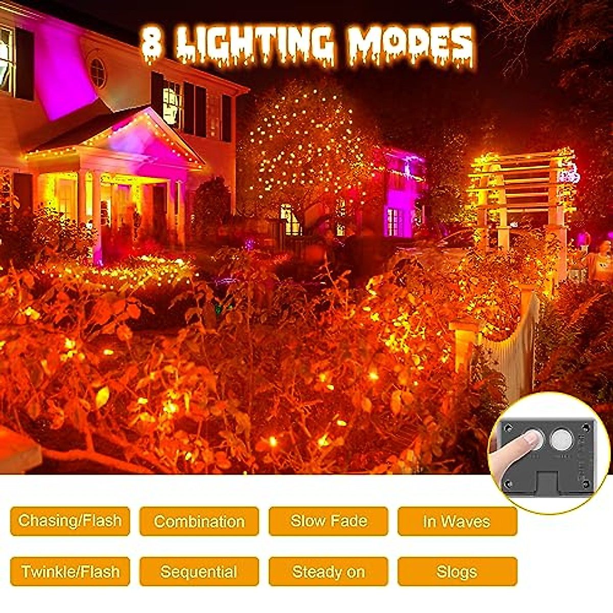 BOLWEO Halloween Solar Fairy Lights Outdoor, Orange String Lights 39.4Ft 120 LED, IP65 Waterproof Solar Outdoor Lights Backyard Deck Fence Patio Decor Diwali Halloween Decorations