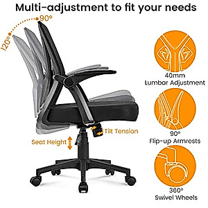 Yaheetech Home Office Chair Work Desk Chair Swivel Computer Mesh Chair with Flip-up Arms Adjustable Height Lumbar Support Executive Office Task Chair for Home Office Students Study, Black