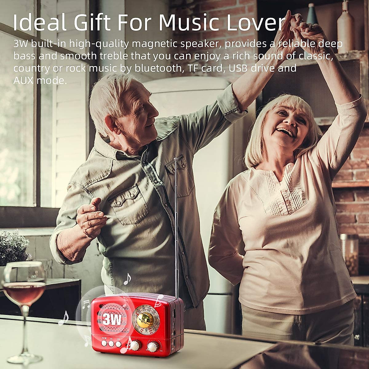 J-160 Retro AM FM Shortwave Radio, J-110 Vintage AM FM Shortwave Tabletop Radio with Excellent Reception, SD Card USB Drive Aux-in MP3 Player, Battery Operated by PRUNUS