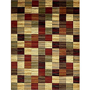 Unique Loom Barista Collection Modern, Rustic, Geometric, Squares, Urban, Warm Colors Area Rug, 9' 0" x 12' 0", Multi/Beige