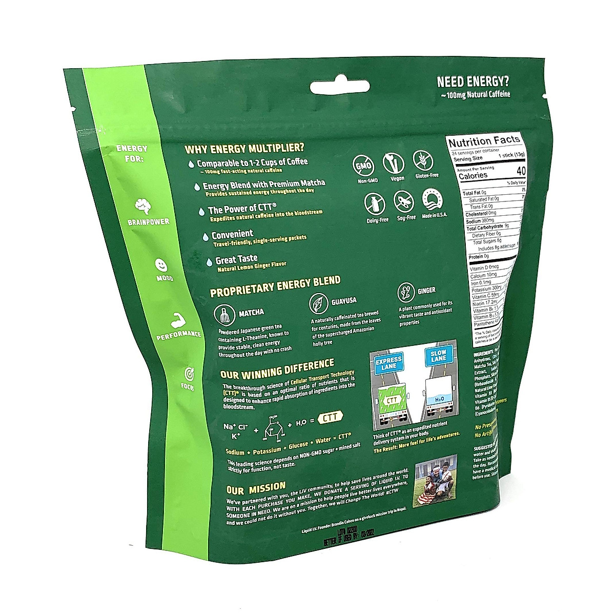 Liquid I.V. Liquid I.V. Energy Multiplier Lemon Ginger Energy Drink Mix (Net Wt 11 Ounce ),, ()