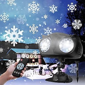 Christmas Snowflake Projector Lights, IP65 Waterproof LED Snowfall Spotlight Projector, Upgrade Rotating LED Snowfall Projection Lamp for Halloween Xmas Party Holiday Garden