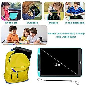 LCD Writing Tablet 12 Inch Toddler Doodle Board,Colorful Drawing Tablet Writing Pad,Erasable Electronic Painting Pads,Educational and Learning Girls Gifts Toys for 3 4 5 6Year Old Girls Boys(Sky Blue)