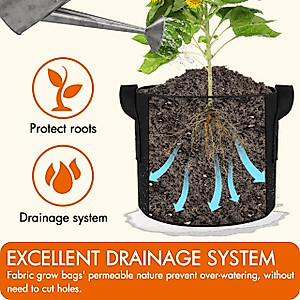 Gardzen 6-Pack 15 Gallon Grow Bags, Aeration Fabric Pots with Handles, Heavy Duty Cloth Pots for Plants