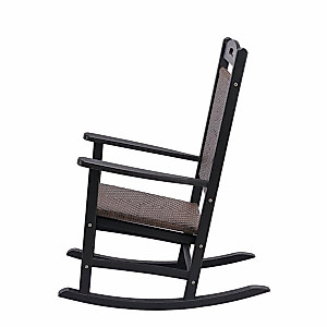 INXXCOROO 44" L x 22" W x 41" H Lumber 300lb Capacity All-Weather Rattan Style High-Back Rocking Chair for Patio Garden Yard