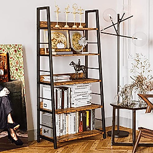 IRONCK Industrial Bookshelves and Bookcases, Ladder Shelf 5 Tier with Metal Frame for Living Room, Home Office, Rustics Brown