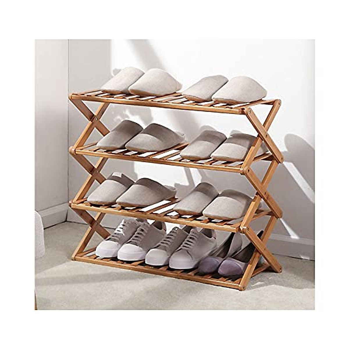 Goasis Lawn GL Bamboo 4-Tier Shoe Shelf Foldable Bamboo Shoe Rack Multifunctional Free Standing Shoe Shelf Storage Organizer
