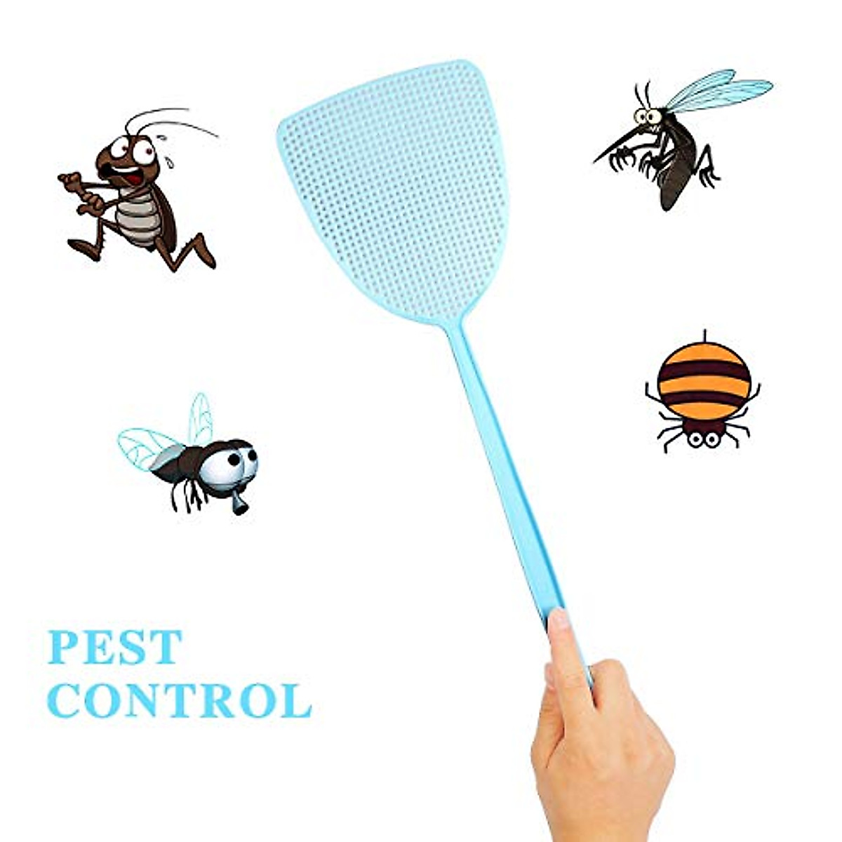 HAREOOS 6 Pack FlySwatters Set Plastic Fly Swatter Multi Pack, 17.5” Long Handle Manual Fly Swatters, Strong Flexible Fly Sweaters(6 Pack,3 Colors)