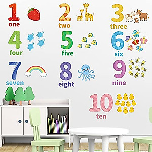 Large Number Wall Decals Stickers Educational Learning Wall Sticker Animal Arabic Numbers 1-10 Vinyl Counting Decals Peel and Stick Removable for Children Kids Toddlers Classroom Playroom Daycare