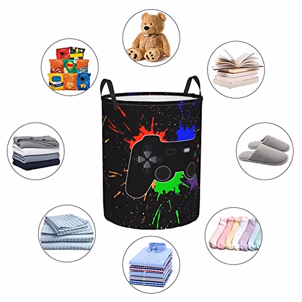 Gbuzozie 38l Round Laundry Hamper Game Joystick Storage Basket Waterproof Coating Organizer Bin For Nursery Clothes Toys