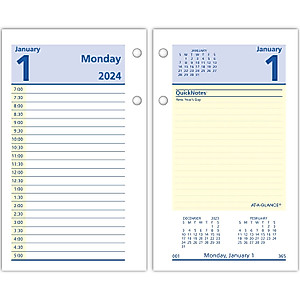 AT-A-GLANCE 2024 Daily Desk Calendar Refill, 3-1/2" x 6", Standard, Loose-Leaf, QuickNotes (E5175024)