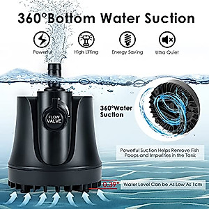 AQQA 265-800 GPH Submersible Aquarium Water Pump with Adjustable Switch, Water Removal and Drainage Sump Cleaning Pump with 2 Nozzles for Aquarium, Pond, Fish Tank, Hydroponics, Backyard (25W 400GPH)