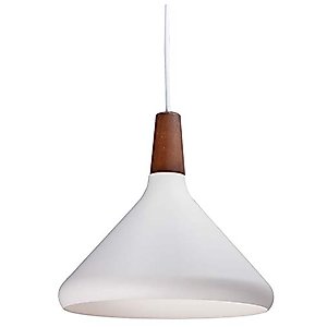 Amazon Brand – Rivet Modern Wood Scandinavian-Inspired Ceiling Pendant Fixture with Light Bulb - 15.25 x 15.25 x 9 Inches, White Metal with Walnut Finish