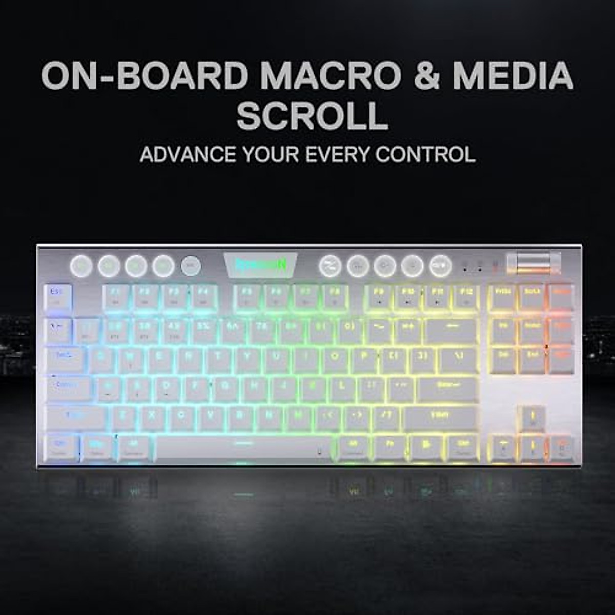 Redragon K621 Horus TKL Wireless RGB Mechanical Keyboard, 5.0 BT/2.4 Ghz/Wired Three Modes 80% Ultra-Thin Low Profile BT Keyboard w/Dedicated Media Control & Linear Red Switches, White