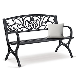 Yewuli Patio Garden Bench Metal Loveseat Chairs Outdoor Park Benches for Outside with Armrests Patio Furniture for Porch, Yard, Lawn, Balcony, Black