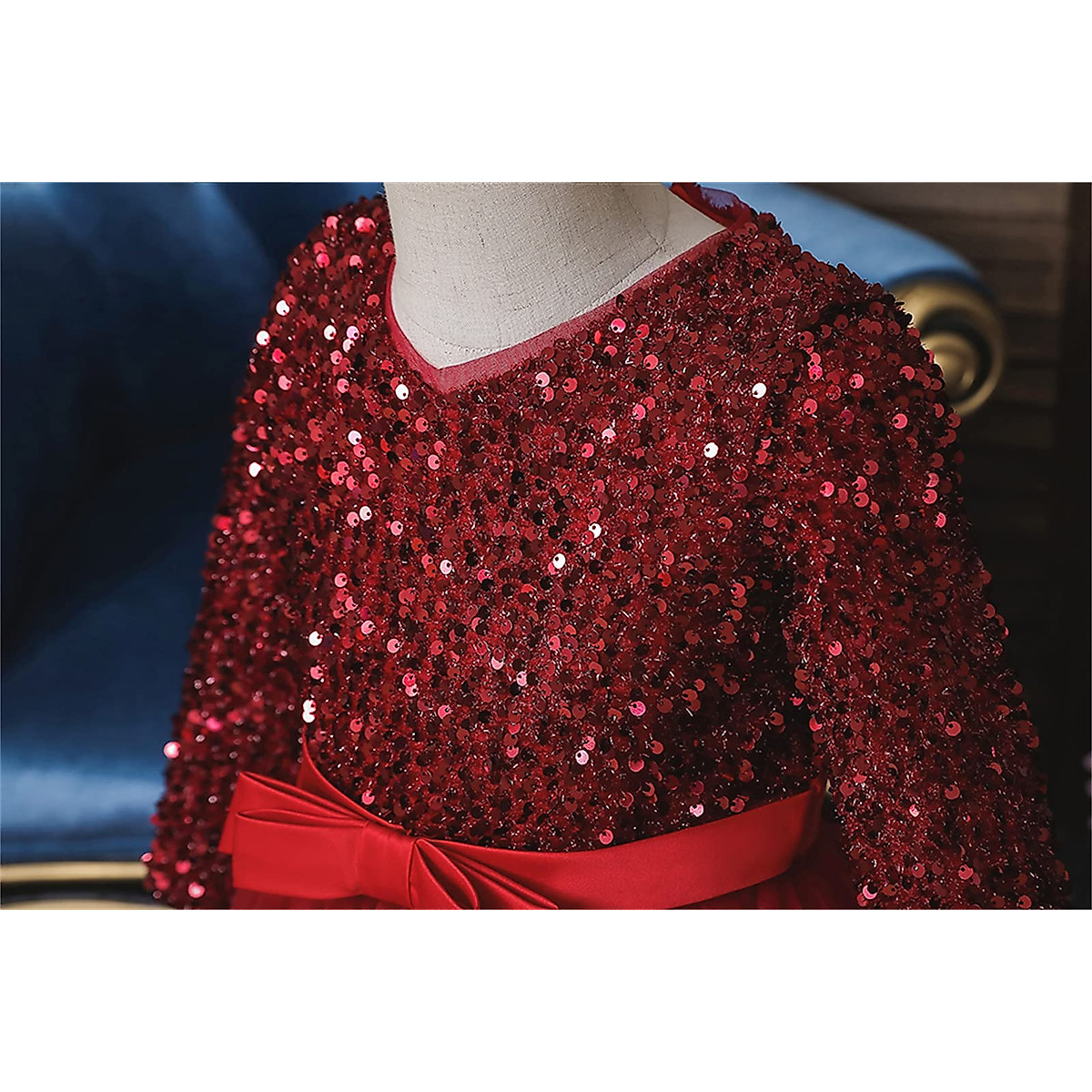 Baby Girls Valentine's Day Sequin Dress Outfit Party Clothes Girl Kids Long Sleeve Wedding Princess Pageant Dresses (Red, 11-12 Years)