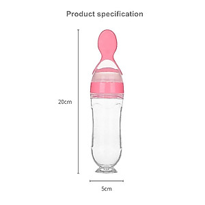 Gaodear Natural Touch Silicone Baby Food Feeder,Squeeze Cereal Bottle with Dispensing Spoon，Suction Cup Design,3 Ounce/Pink