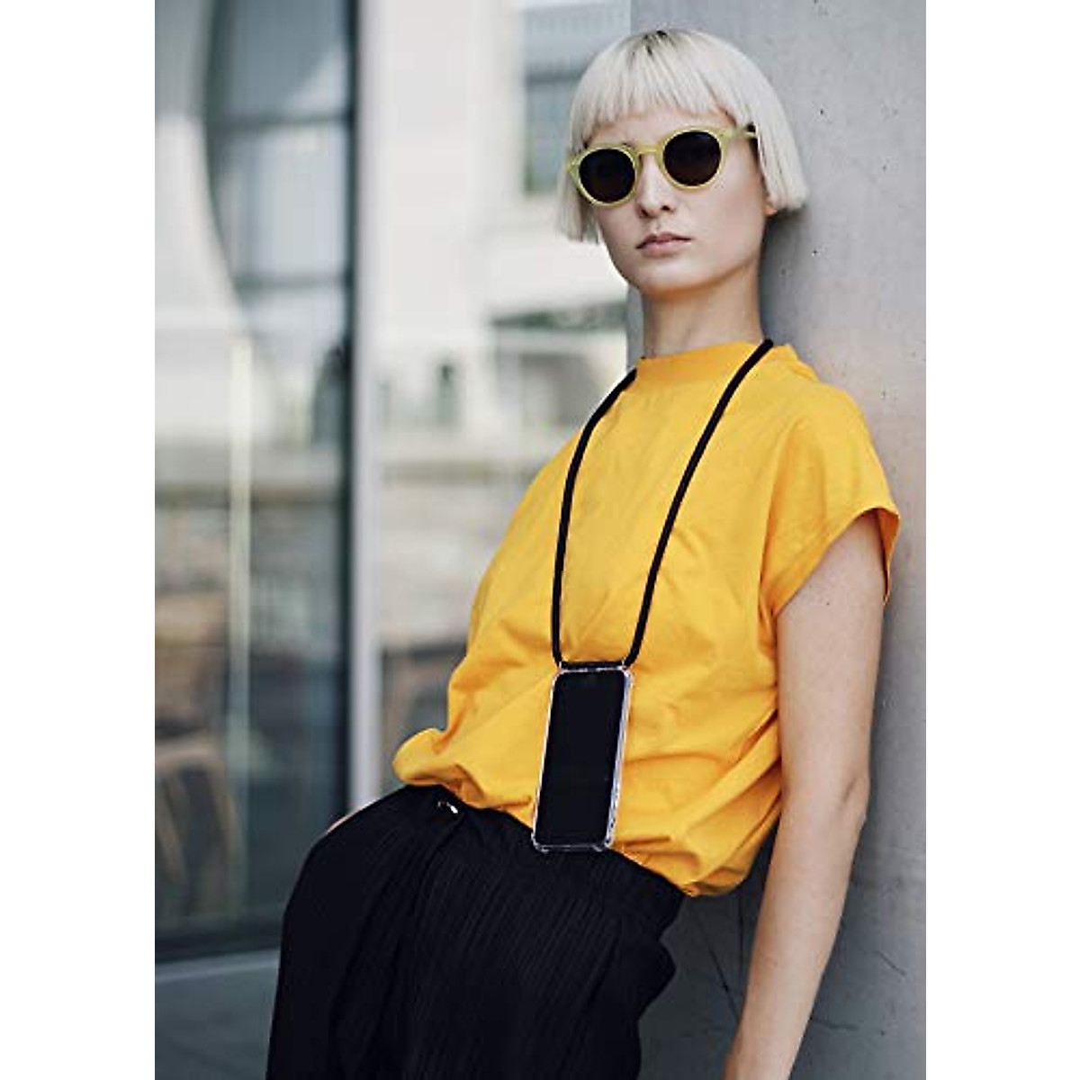 KNOK CASE Lanyard Crossbody Phone Compatible with iPhone 14 TPU case with Strap Mobile Neck Holder (Black)