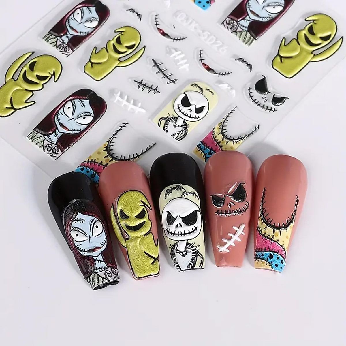 Muagorn Halloween 5D Nail Art Stickers Decals – Distinctive Set of 3 Realistic Designs for Individualized Halloween Nail Accents (Style 01)