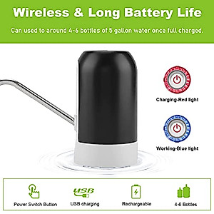 Calogy 5 Gallon Water Dispenser, Electric Drinking Water Pump with Rechargeable, Portable Automatic Water Bottle Pump for Camping Kitchen Home Office - Black