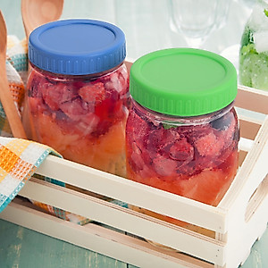 12PCS Colored Plastic Mason Jar Lids with Sealing Rings -Regular Mouth and Wide Mouth Jar Lids,Storage Caps for Canning Jars and More -Leak-Proof&100% Sealing